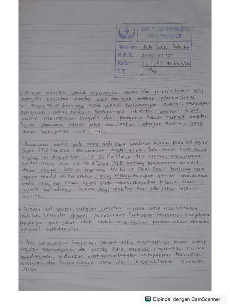 Uas HK Investasi Putu Bayu Satvika | PDF