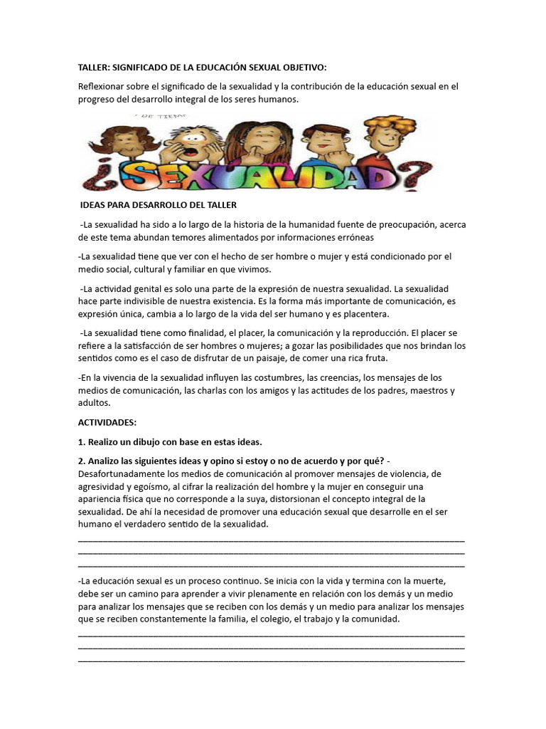 Taller Eess | PDF | La sexualidad humana | Educación sexual