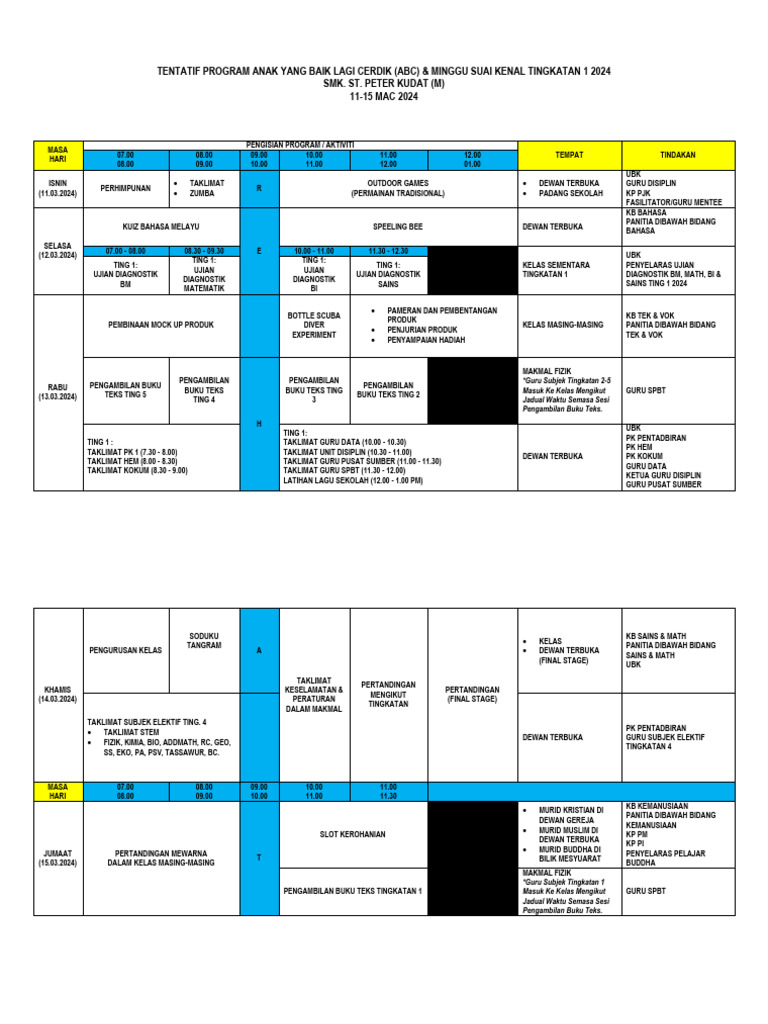 Draf Tentatif Program Anak Yang Baik Lagi Cerdik | PDF