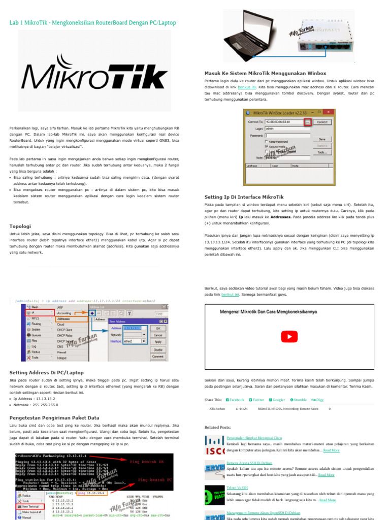 Lab 1 MikroTik - Mengkoneksikan RouterBoard Dengan PC - Laptop - Open ...
