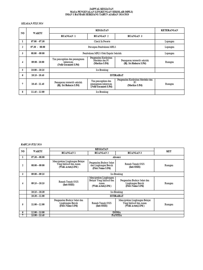 Jadwal Kegiatan Mpls 2024 Revisi Ok | PDF
