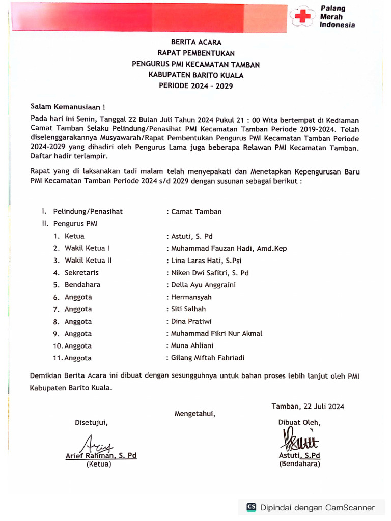 Ba Rapat Pengurus Baru Pmi Kec Tamban 2024 2029 Pdf