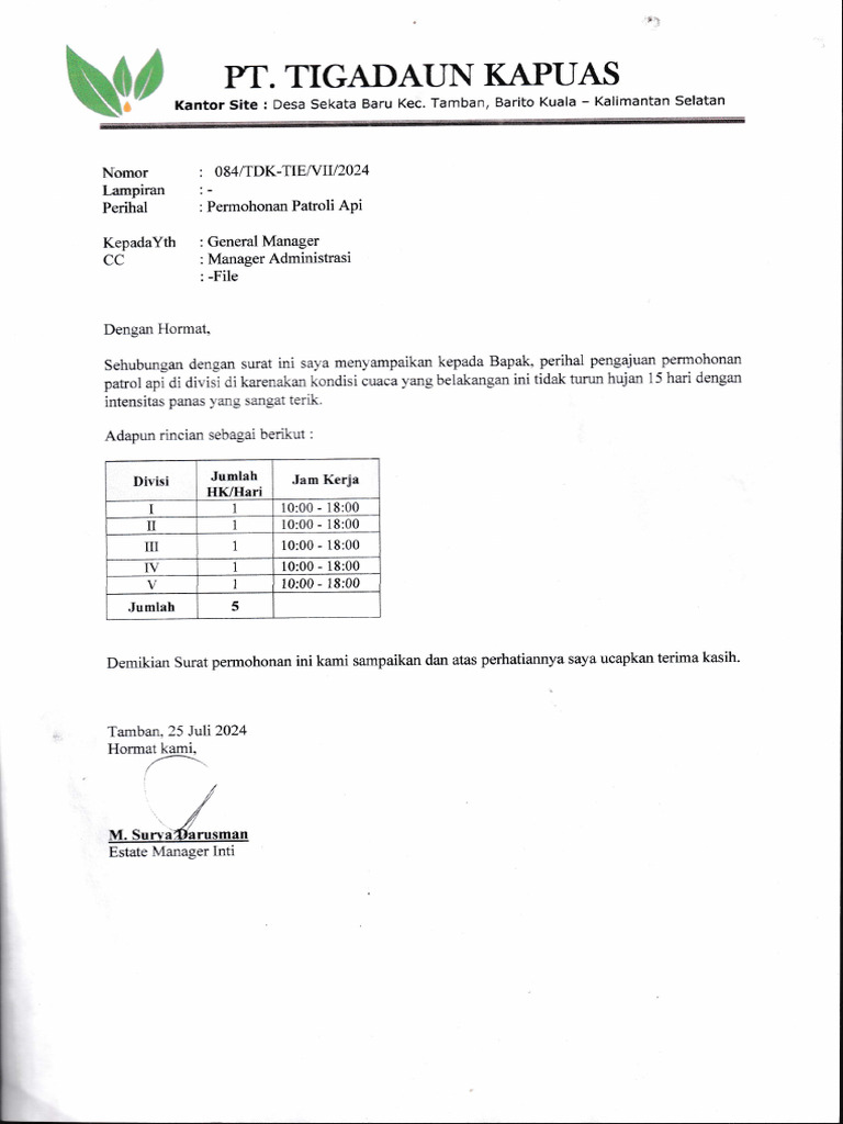 Permohonan Patroli Api | PDF