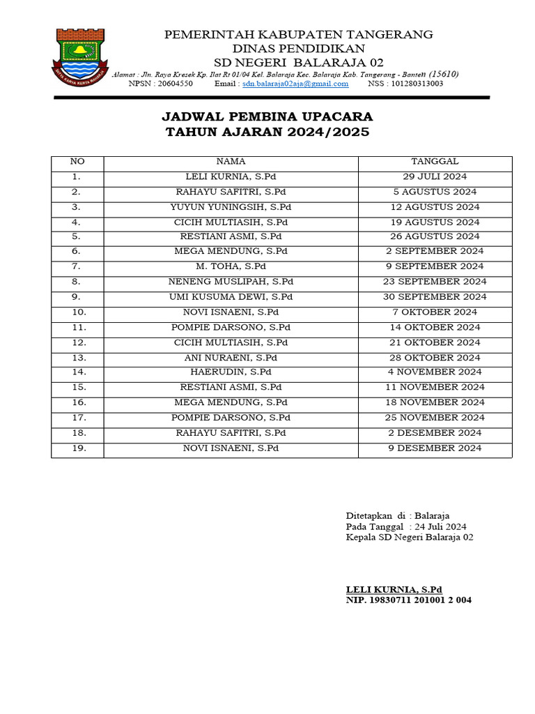 Jadwal Pembina Upacara 24-25 | PDF