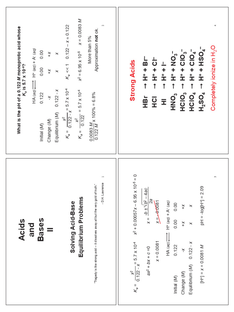 Lecture 12.2 - Solving Acid-Base Problems | PDF | Acid | Ph