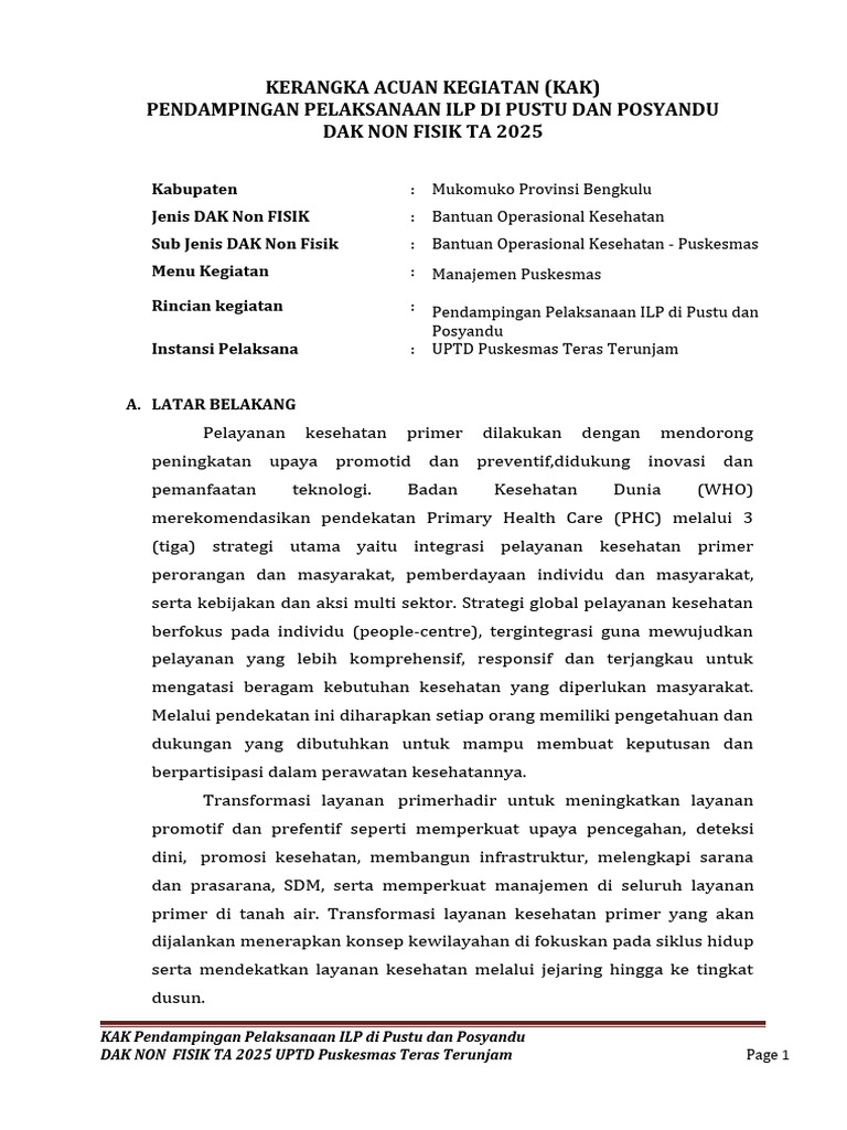 Pendampingan ILP di Pustu dan Posyandu | PDF