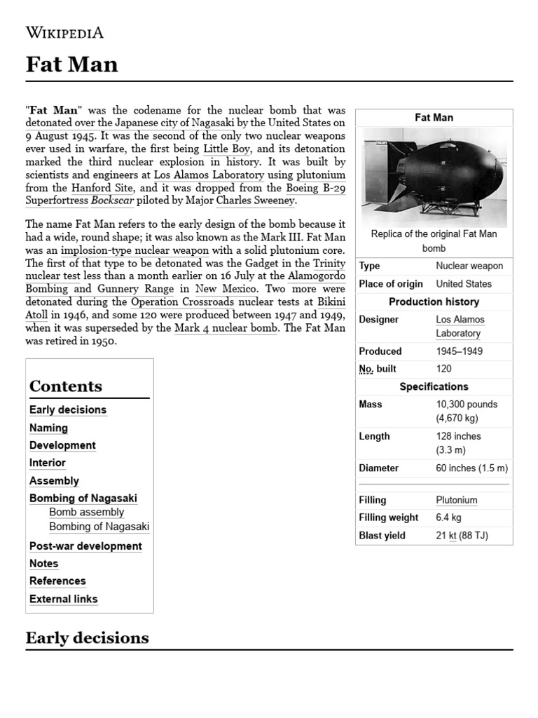 Fat Man - Wikipedia | PDF | Manhattan Project | Nuclear Energy