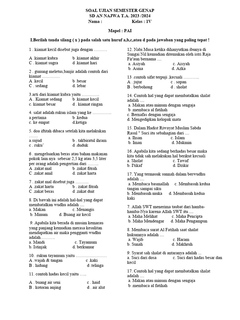 Soal Pai KLS 4& 5 Genap | PDF