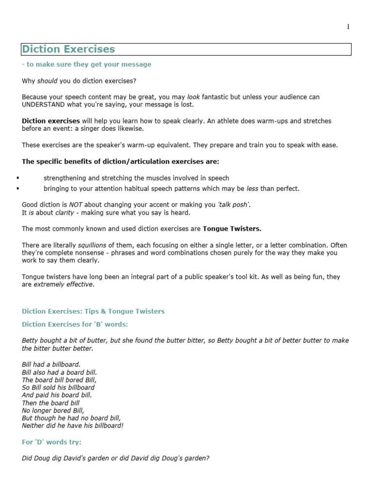 Diction Exercises | PDF