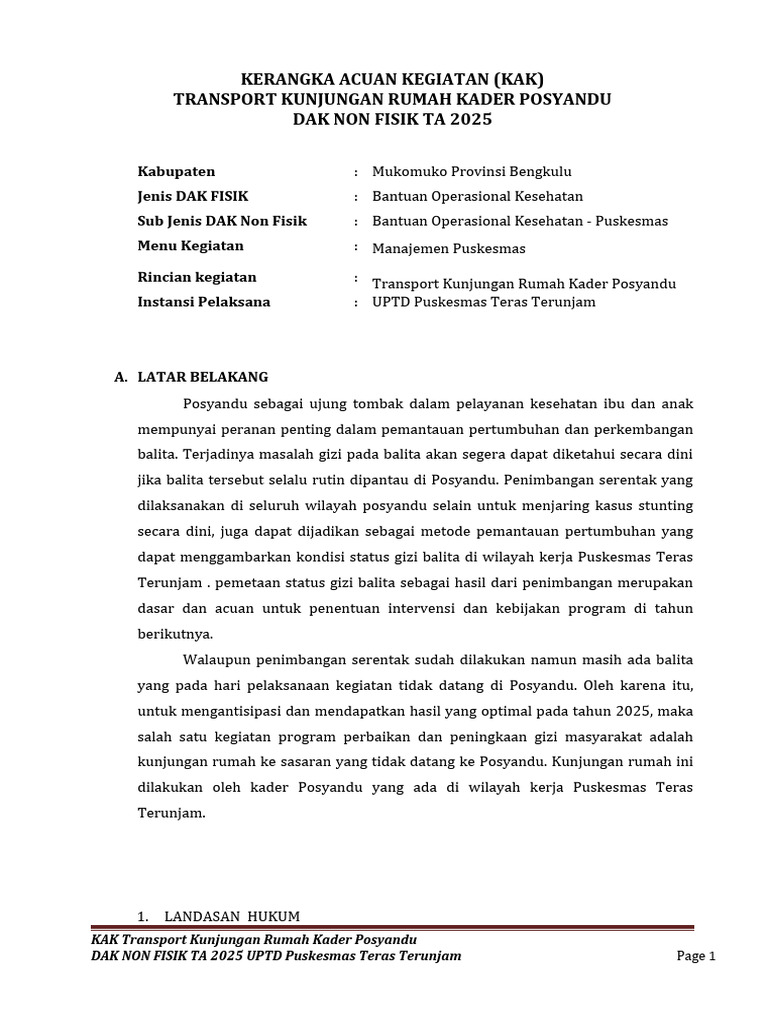 TOR Transport Kunjungan Rumah Kader Posyandu | PDF