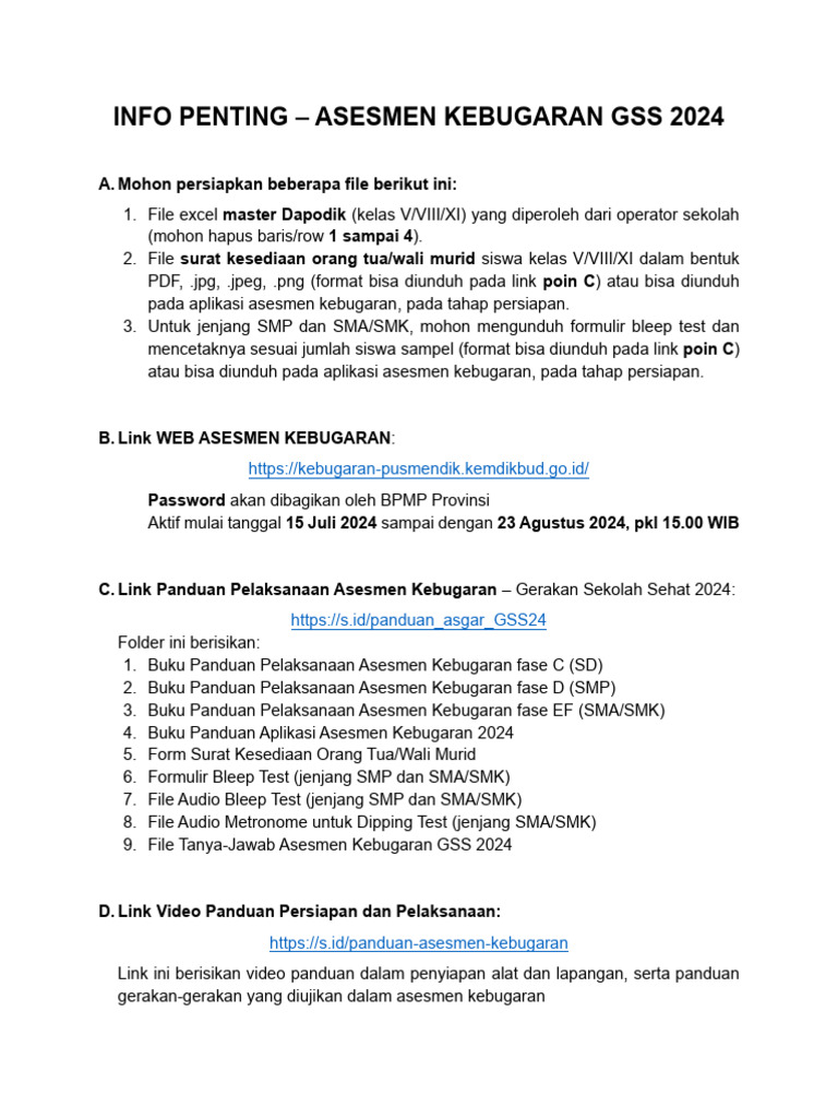 Panduan Asesmen Kebugaran GSS 2024 | PDF