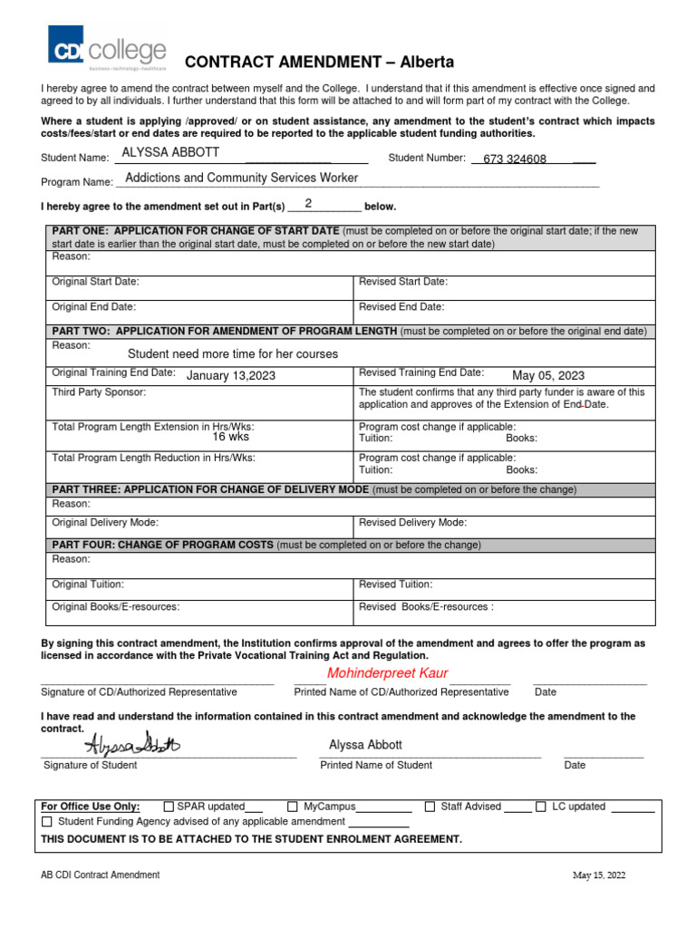 AB CDI Contract Amendment Form 0522 | PDF