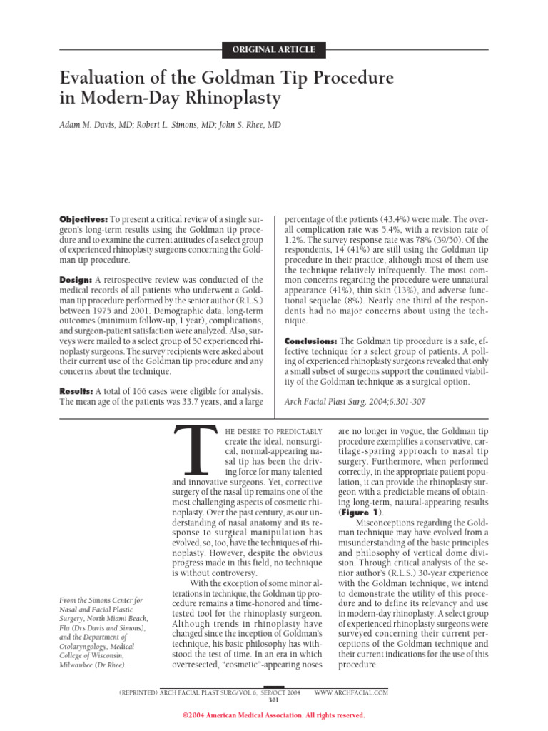Goldman Tip Procedure in Rhinoplasty | PDF | Plastic Surgery | Surgical ...