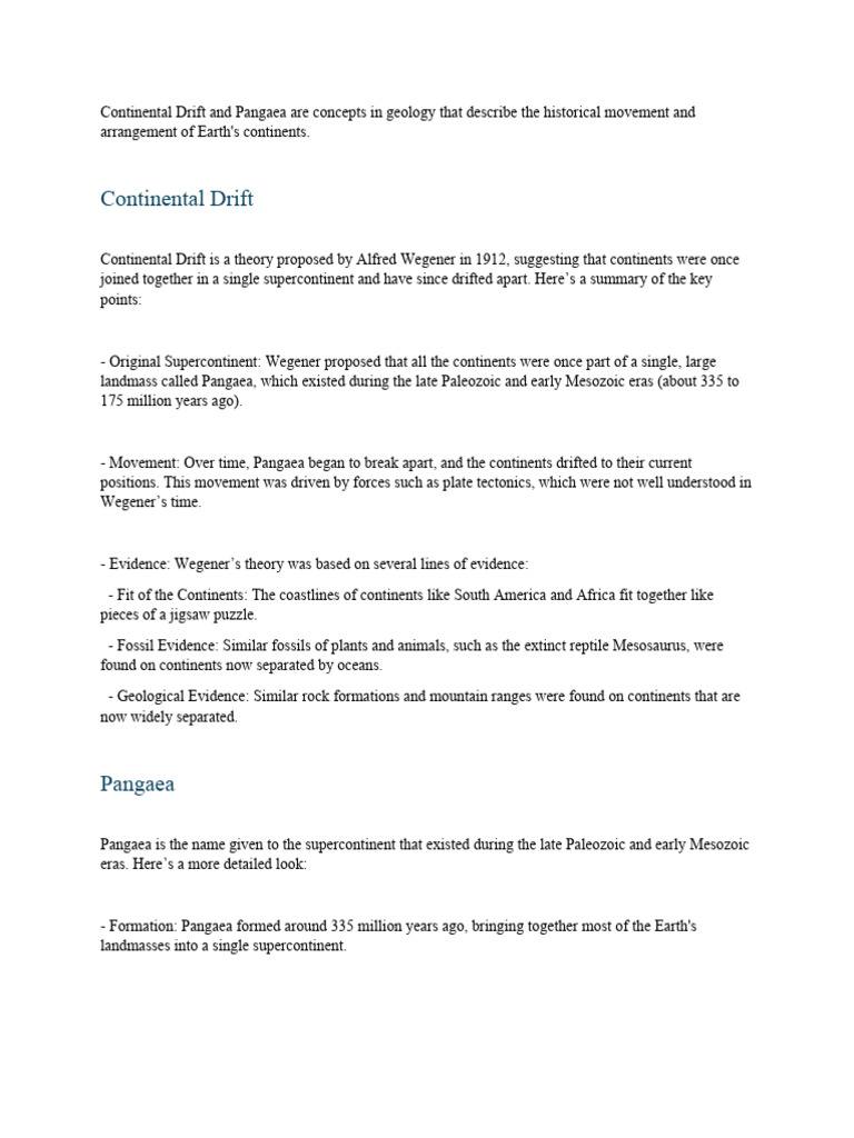 Continental Drift and Pangaea | PDF | Plate Tectonics | Continent