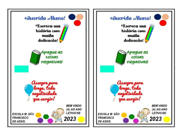 Cartão Boas Vindas Alunos | PDF