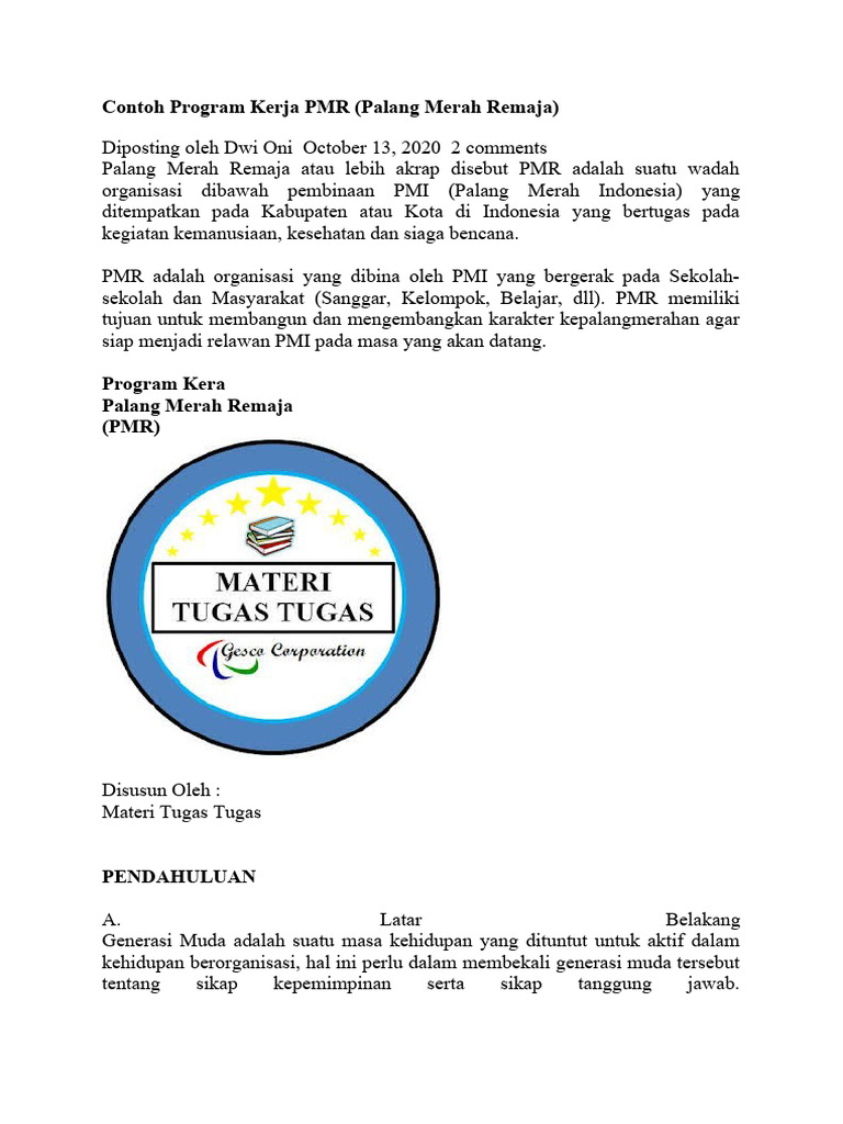 Contoh Program Kerja PMR | PDF | Pengembangan Diri