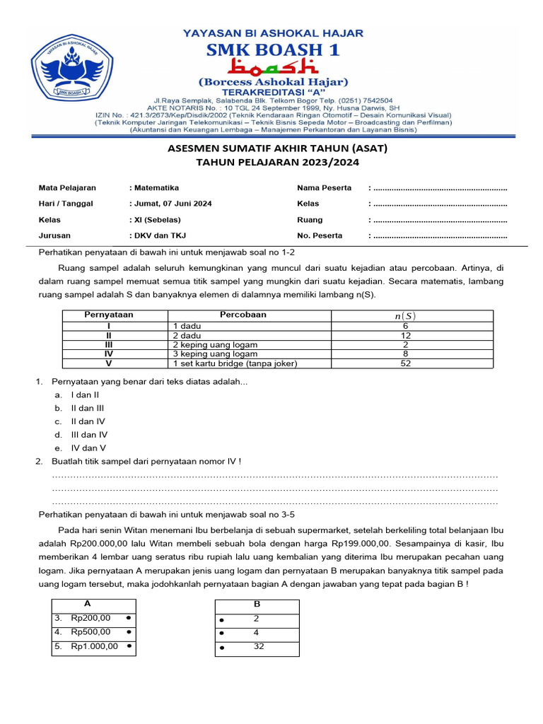 Soal Asat MTK Xi DKV | PDF