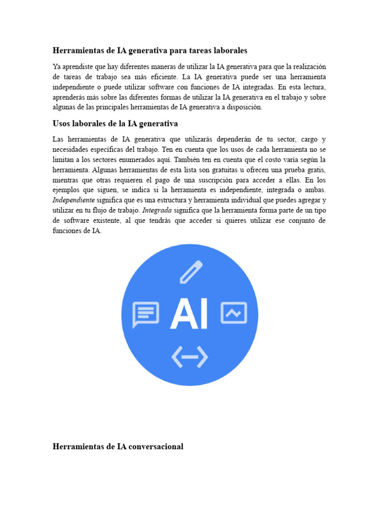 LECTURA 3 - Herramientas de IA Generativa para Tareas Laborales | PDF | Inteligencia artificial ...