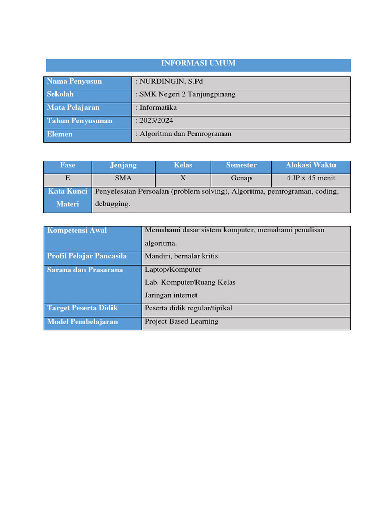 Modul Ajar Informatika 6 - Algoritma Dan Pemrograman | PDF | Komputer