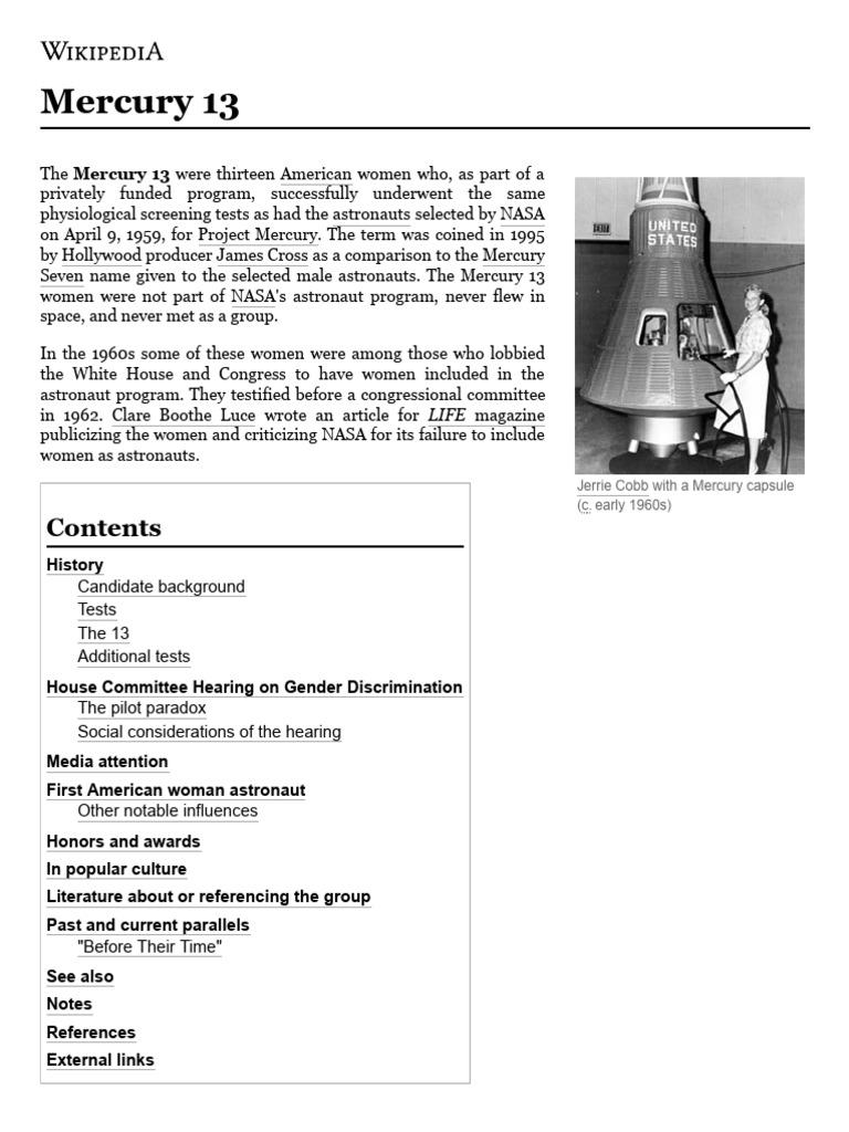 Mercury 13 - Wikipedia | PDF | Spaceflight | Human Spaceflight