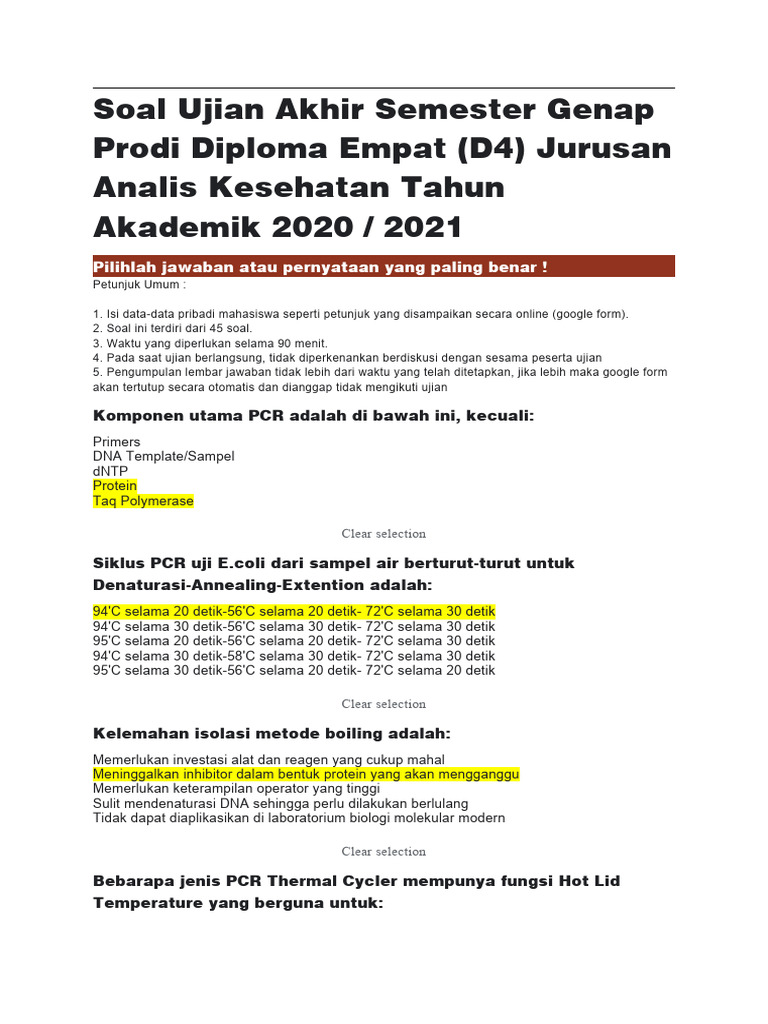 Soal Ujian Akhir Semester Genap Prodi Diploma Empat | PDF | Sains & Matematika