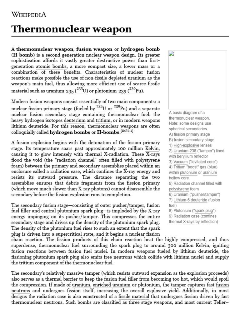 Thermonuclear Weapon Overview | PDF | Nuclear Weapons | Nuclear Fusion