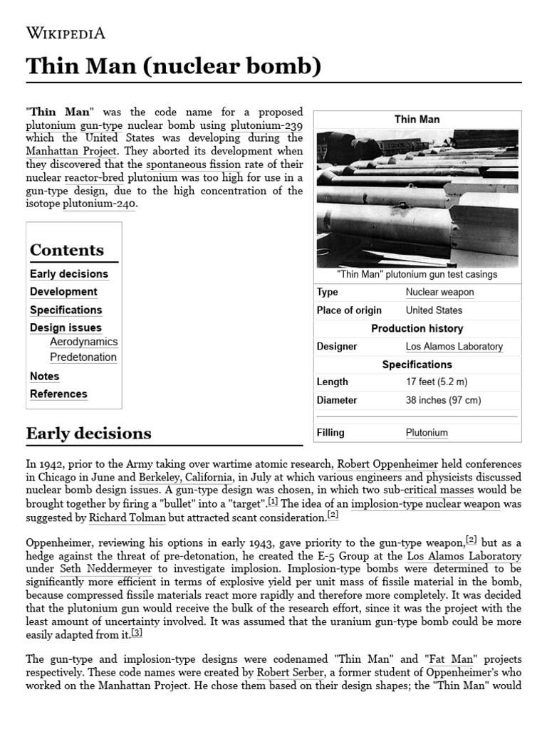 Thin Man (Nuclear Bomb) - Wikipedia | PDF | Nuclear Technology | Nuclear Weapons