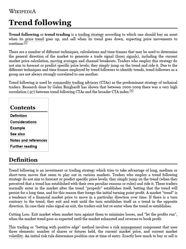 Trend following - Wikipedia | PDF | Private Sector | Market (Economics)