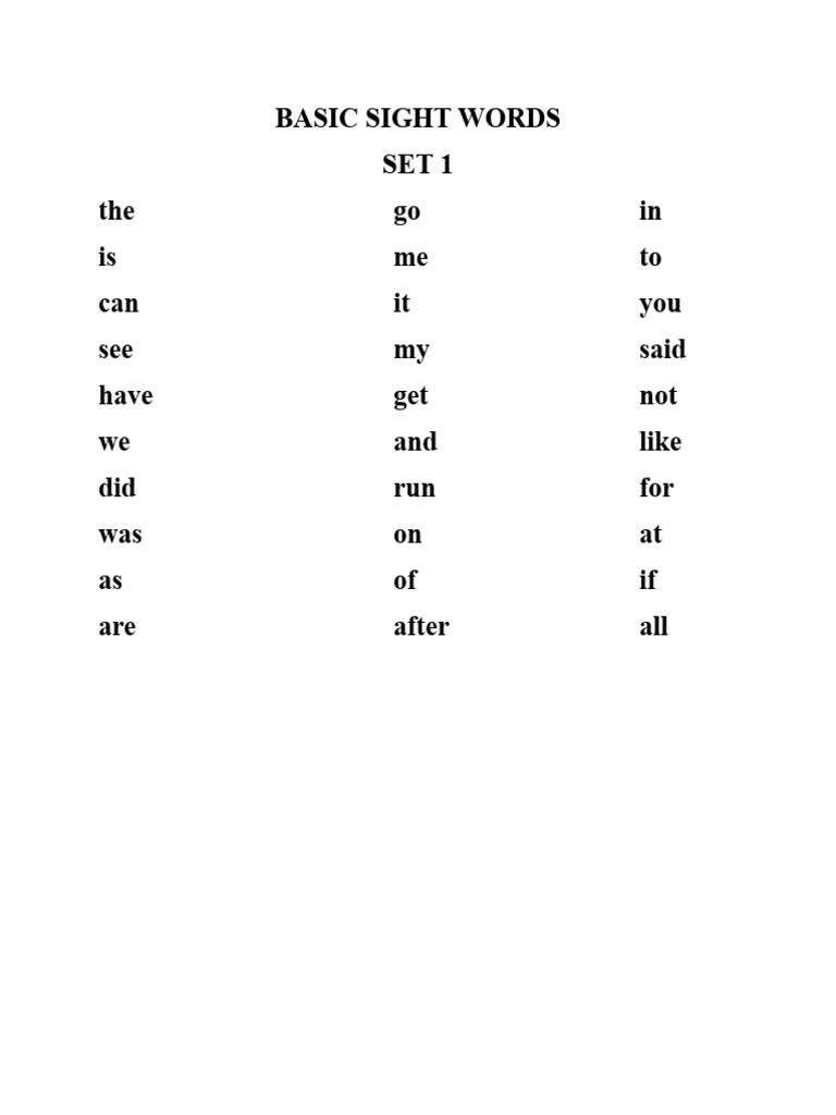 BASIC SIGHT WORDS | PDF