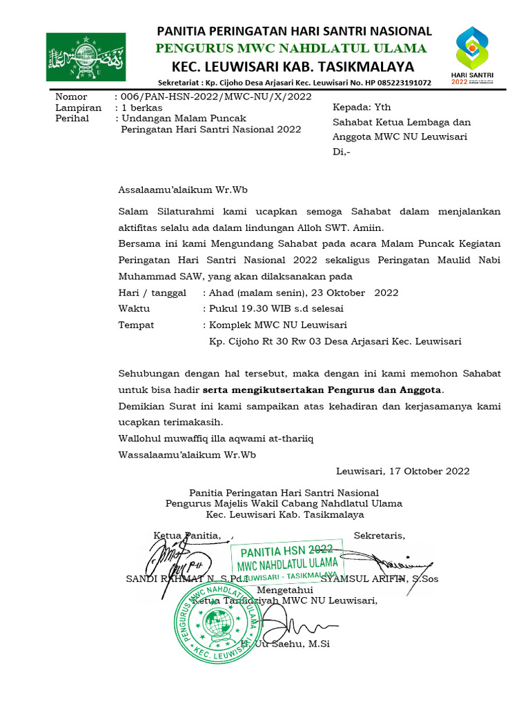 Undangan Malam Puncak HSN 2022 | PDF