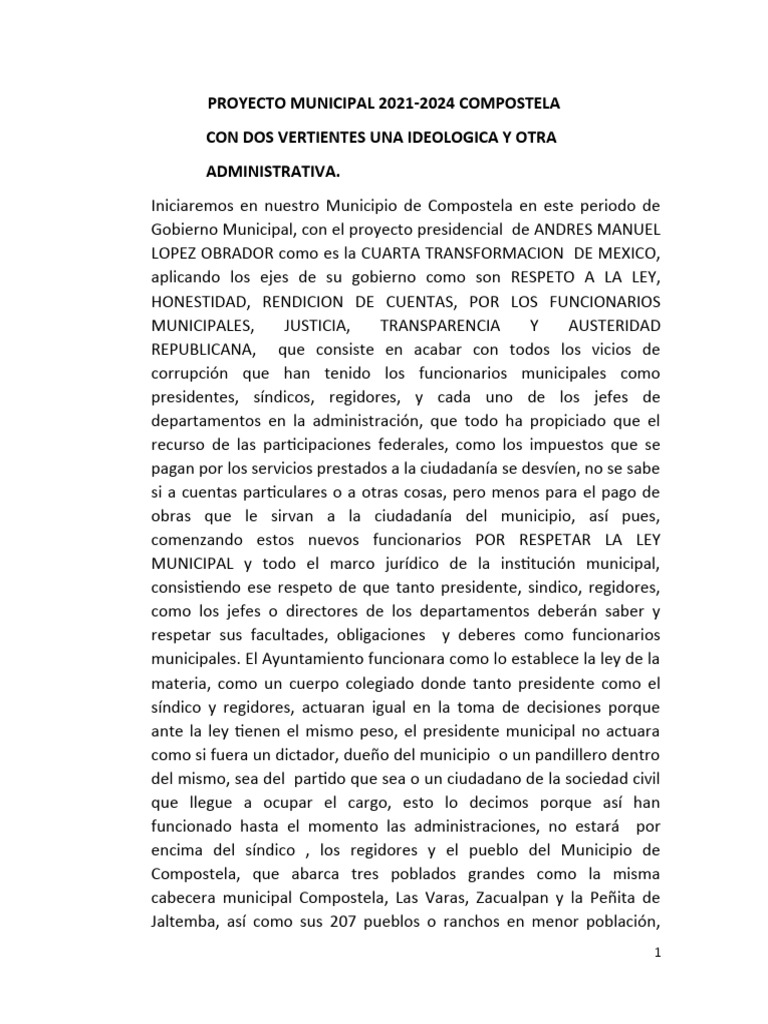 Proyecto Municipal 2021-2024 | PDF | Gobierno local | Alcalde