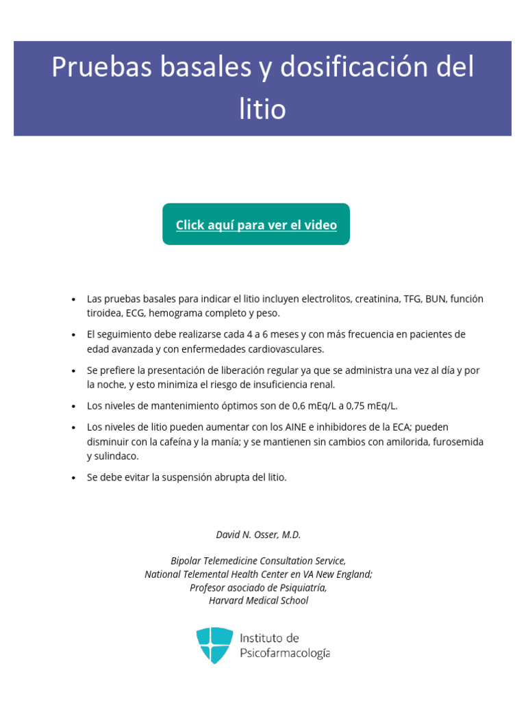 Pruebas y Dosificación del Litio | PDF | Manía | Droga anti ...