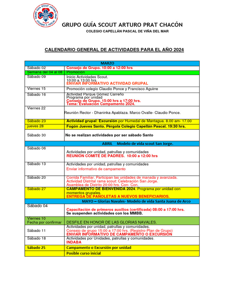 Calendario Scout 2024 Viña del Mar | PDF