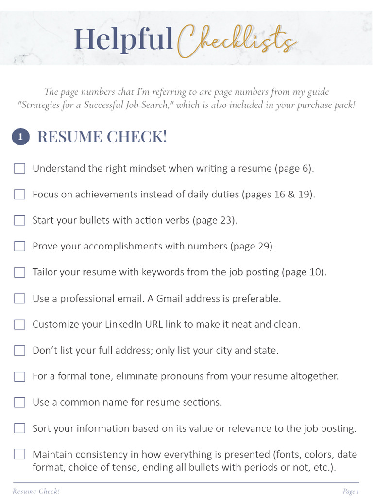 Helpful Checklist | PDF | Résumé | Linked In