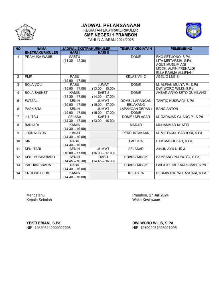 Jadwal Ekskul | PDF