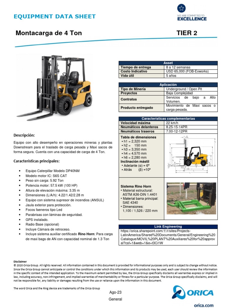 Ficha Montacarga 4 Ton - REVB | PDF