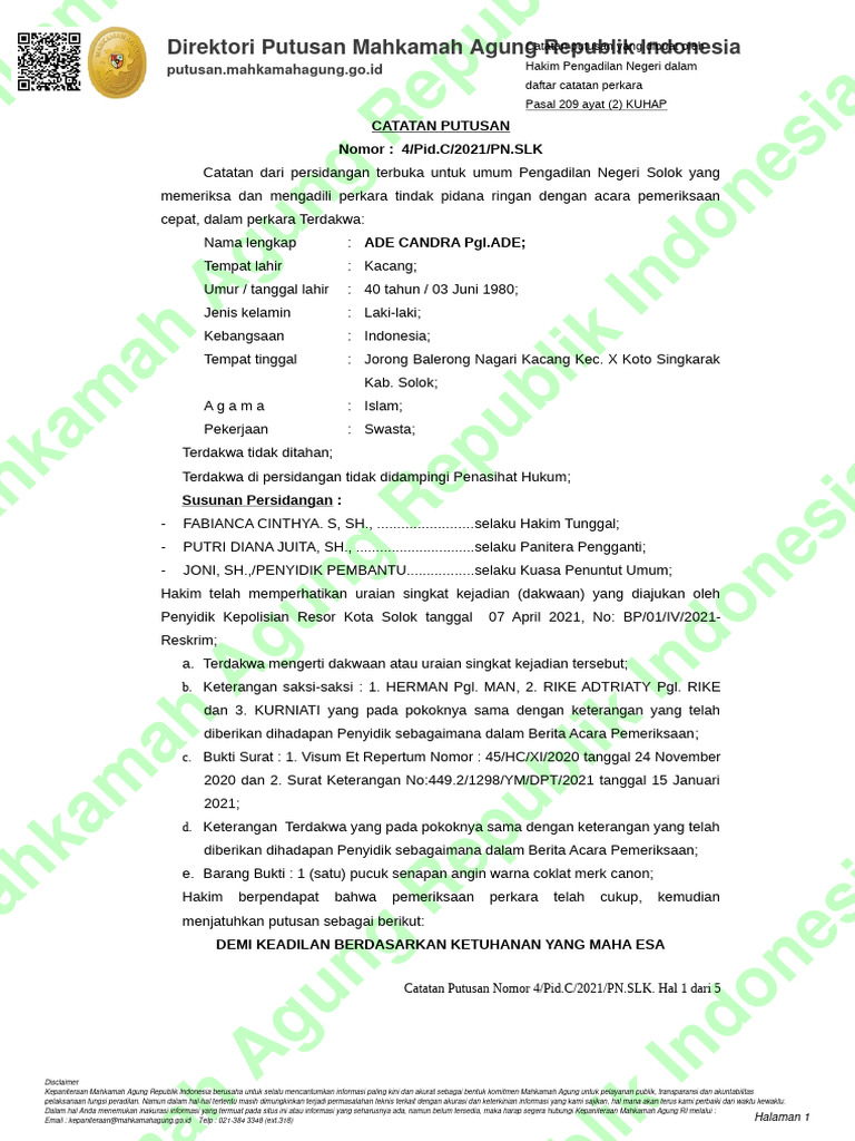 Putusan - 4 - Pid.c - 2021 - PN - SLK - 20220711025254 3 | PDF