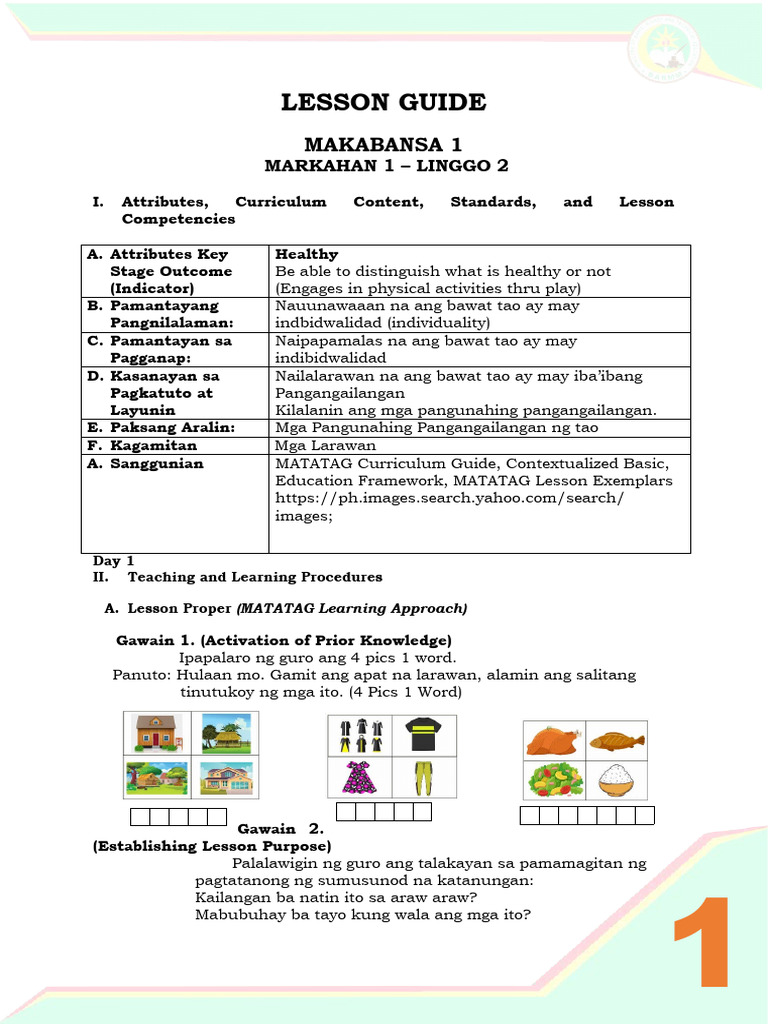Lesson Guide: Makabansa 1 | PDF
