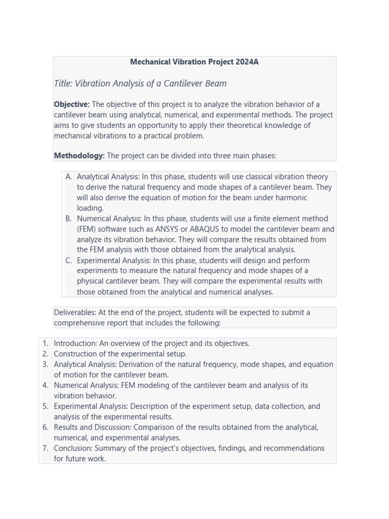 Mechanical Vibration Project 2024A | PDF | Analysis | Finite Element Method