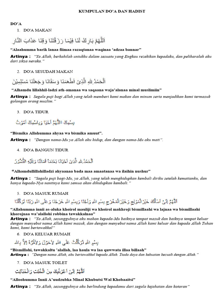 Kumpulan Doa dan Hadist Harian | PDF