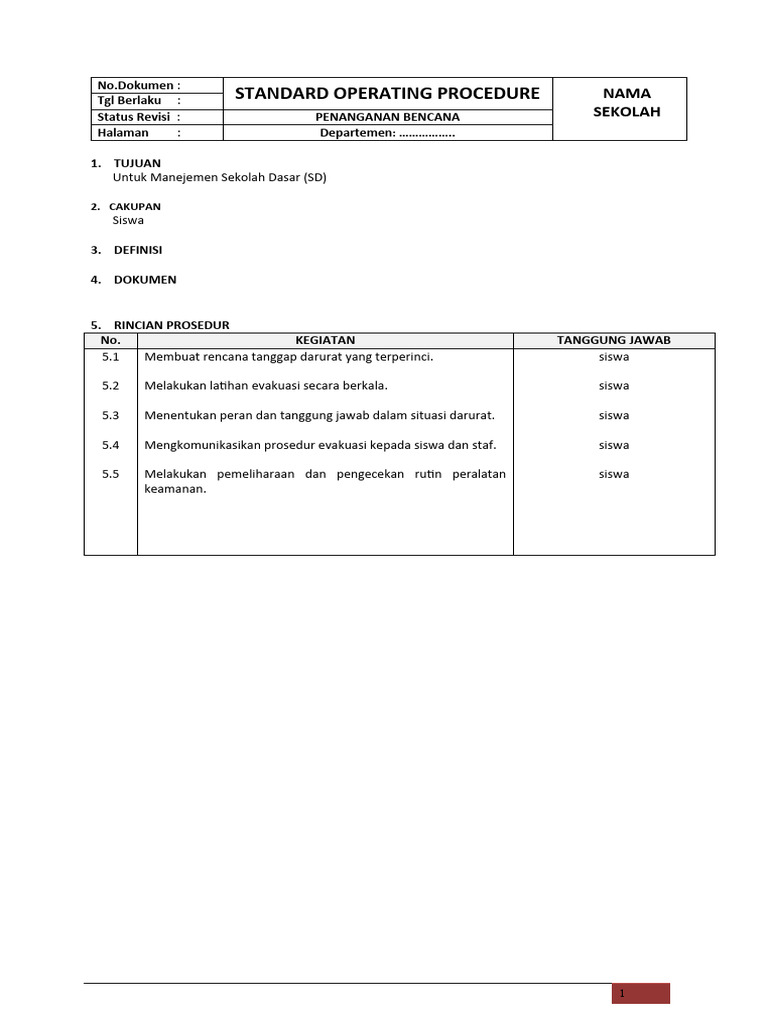 SOP Penanganan Bencana Sekolah SD | PDF
