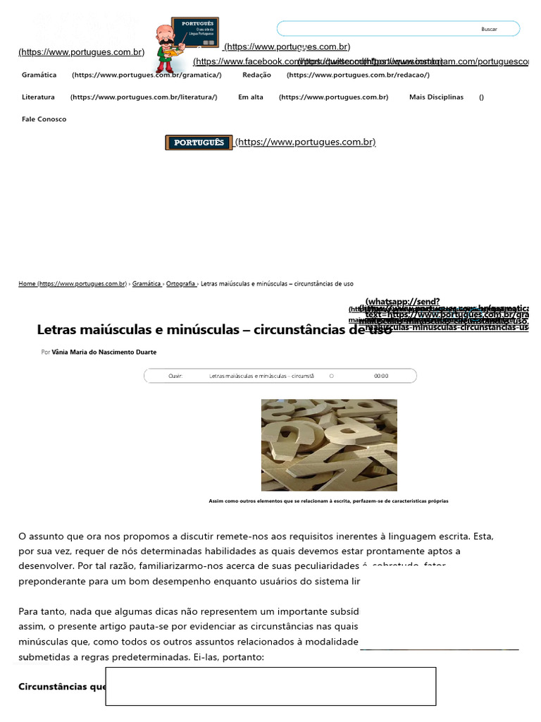 Letras Maiúsculas e Minúsculas - Circunstâncias de Uso - Português ...