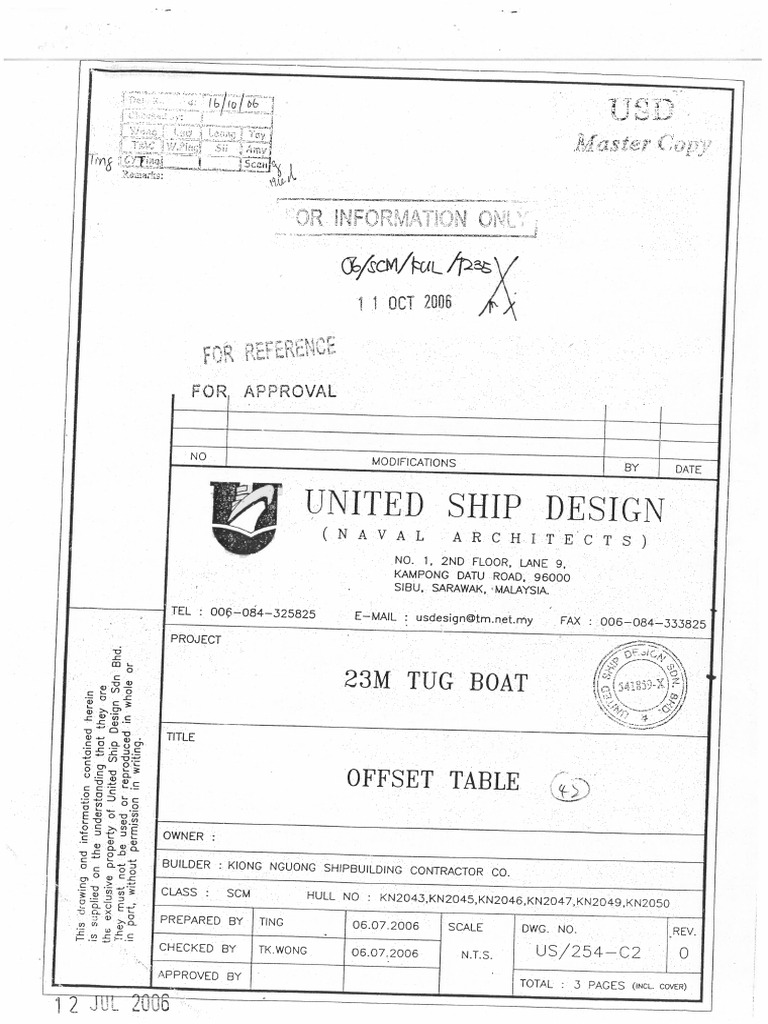 1200hp Tug Boat-Offset Table-US254-C2 | PDF