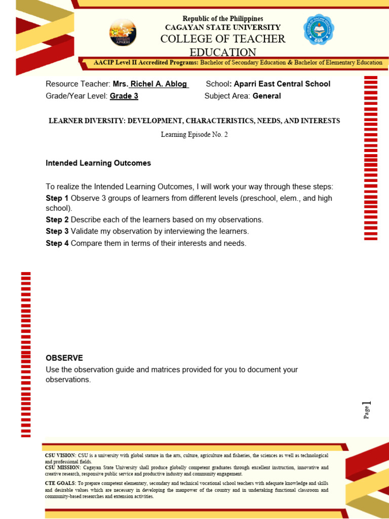 Learner Diversity Development Characteristics Needs and Interests | PDF ...