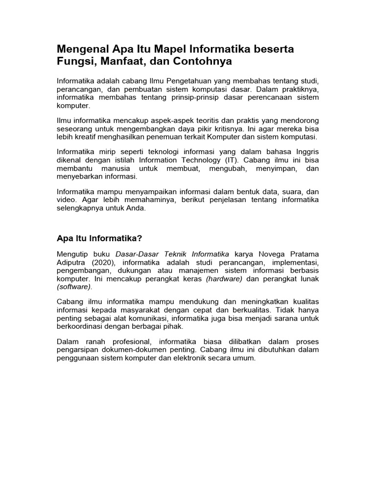 Pengenalan Informatika: Fungsi dan Manfaat | PDF