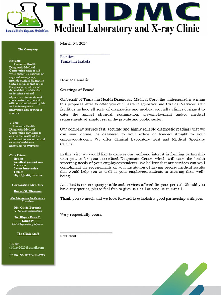 Lab Proposal Letter | PDF | Health Care | Medical Laboratory