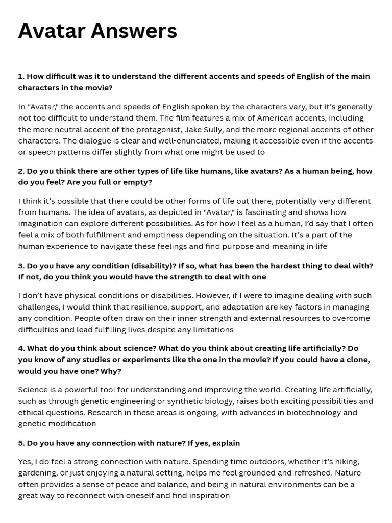 Avatar Answers PDF | PDF | Nature | Biotechnology