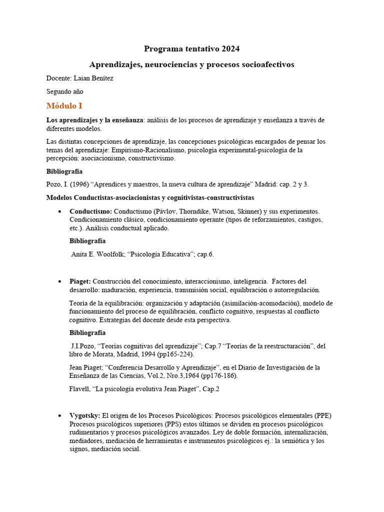 Programa Tentativo 2025 | PDF | Sicología | Aprendizaje