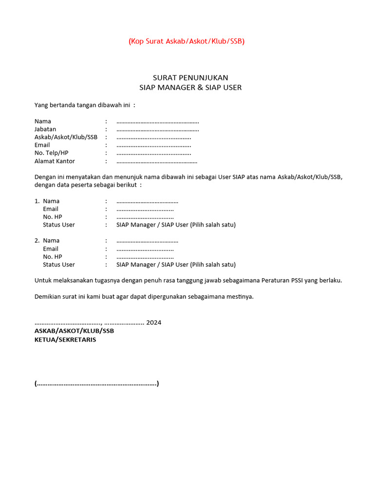 Form DEKLARASI KERAHASIAN DATA SIAP ASKAB KLUB | PDF | Olahraga & Rekreasi