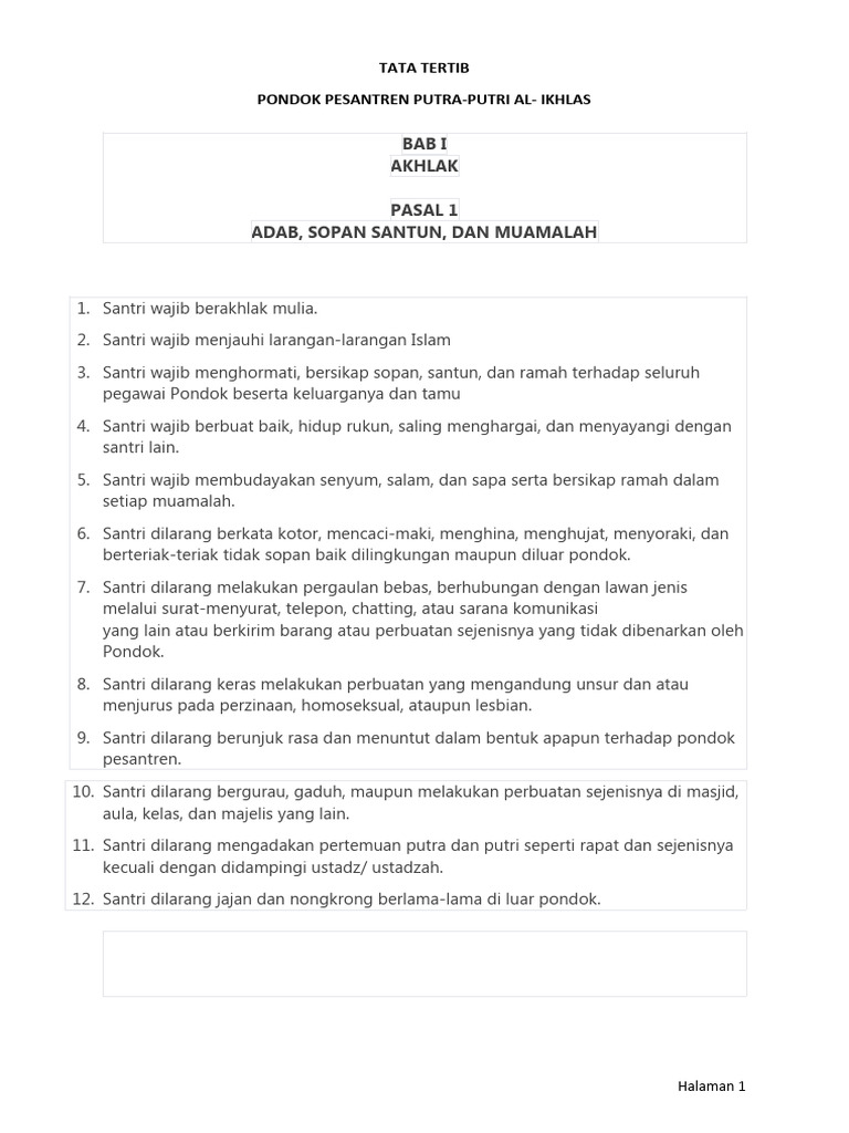 Tata Tertib Santri Dan Wali Santri PP Modern Babakan Turi | PDF
